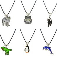 1 Kette Wolf Katze Dino Tier Emaille Anhänger Modeschmuck Ketten ...