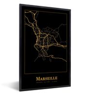 Poster - 80x120 cm - Karte - Marseille - Schwarz - Gold kaufen bei Hood.de