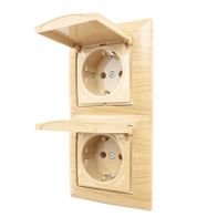 Steckdose KOMBI Doppelsteckdose mit Deckel Schutzkontakt Achorn Holz ...