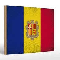 Holzschild Flagge Andorra 30x20cm Flag of Andora Vintage Deko Schild ...