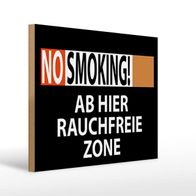 Holzschild Hinweis 40x30 cm No Smoking Rauchfreie Zone Deko Schild ...