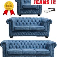 Vintage Chesterfield SET 3 + 2 + 1 "BLAU JEANS LOOK" 3 SITZER SOFA ...