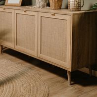 Sideboard Sonoma Eiche und Bast Kommode 150 cm mit 3 Türen Anrichte ...