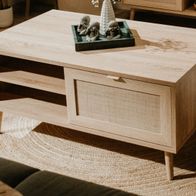 Couchtisch Wohnzimmer Tisch Eiche Sonoma und Bast Beistelltisch ...