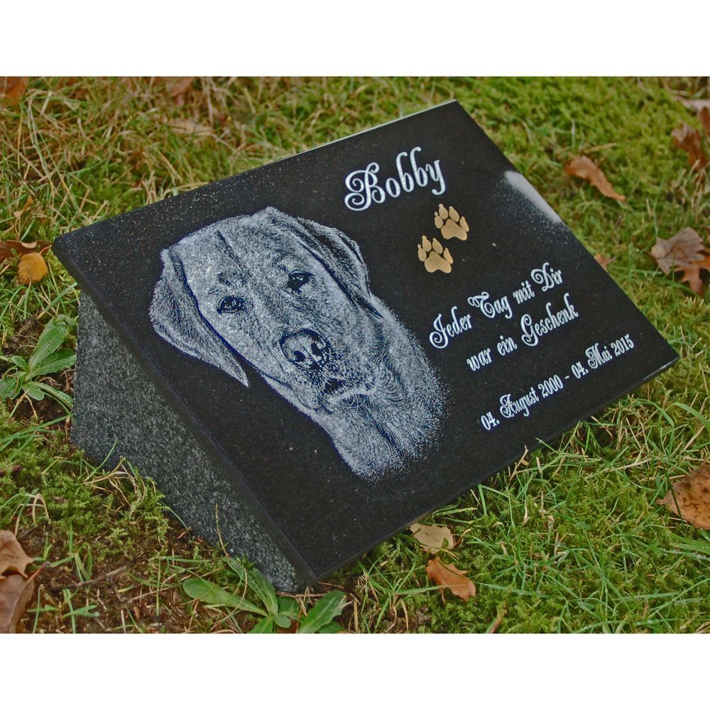 Grabstein Grabplatte + Stütze beide Granit Hund g16s -Foto + Text ...