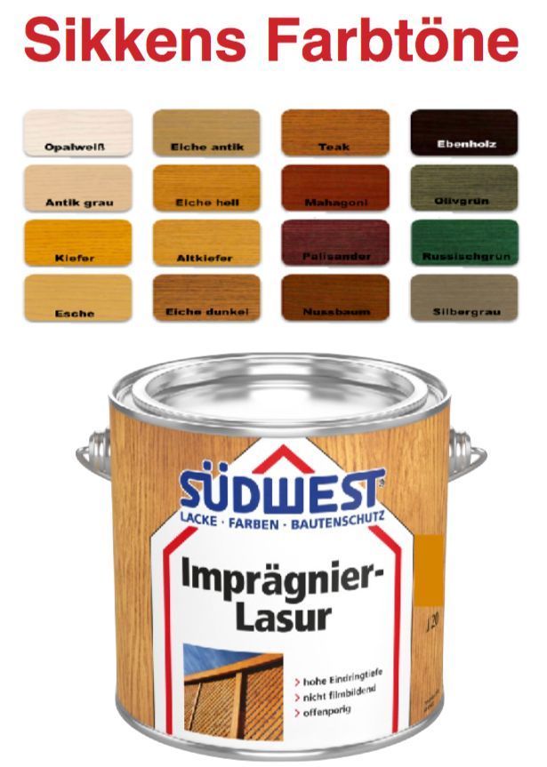 Südwest Imprägnier-Lasur - Holzlasur Holzschutzlasur - Farbtöne Sikkens ...