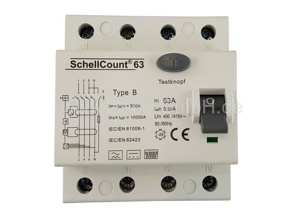 FI / RCD Typ B - Allstromsensitiv - / 63A 4-Polig / 0,03A / 30mA / E ...