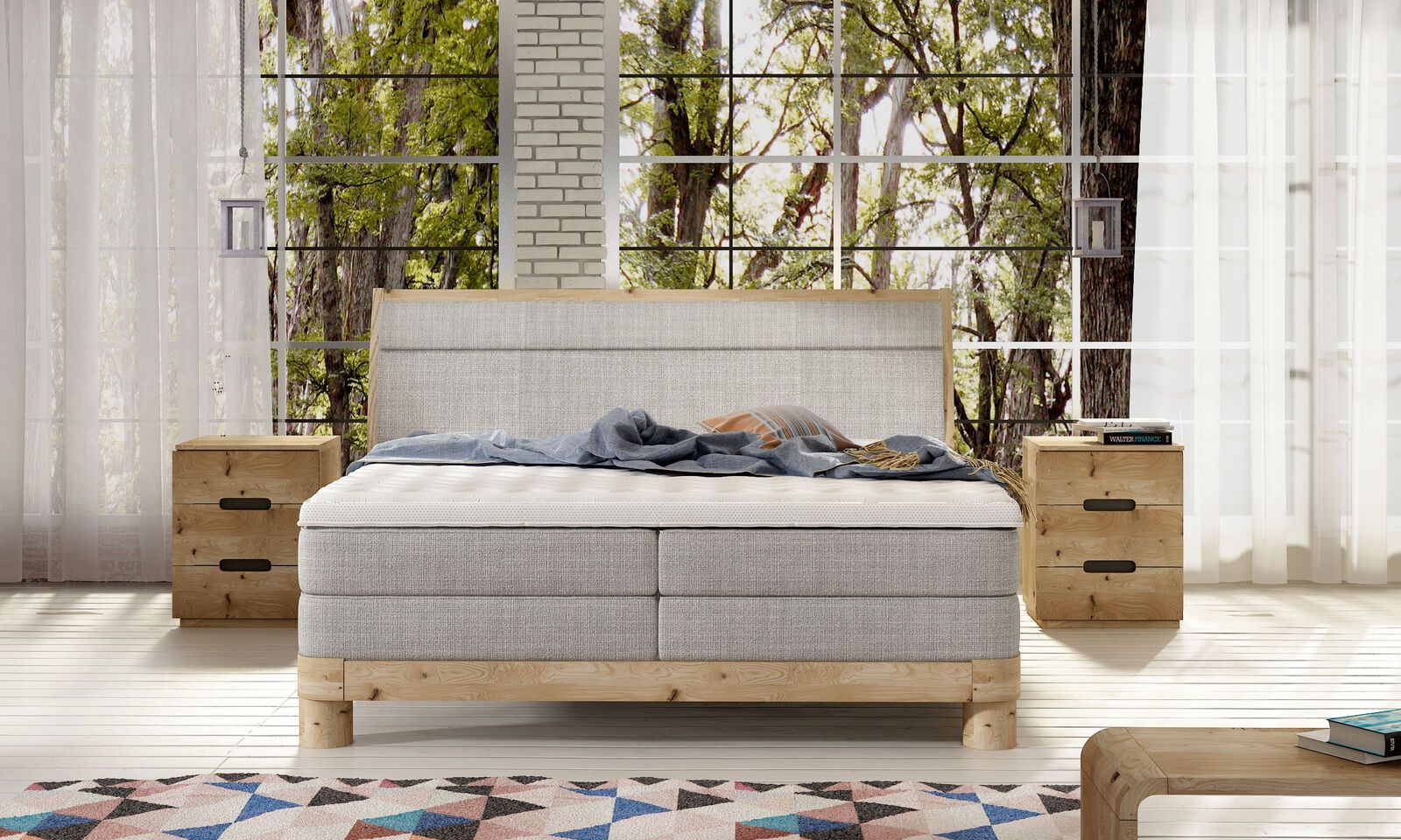 Oak Echtholz Bett Boxspring Betten Massiv Doppel Holz Polster Design ...