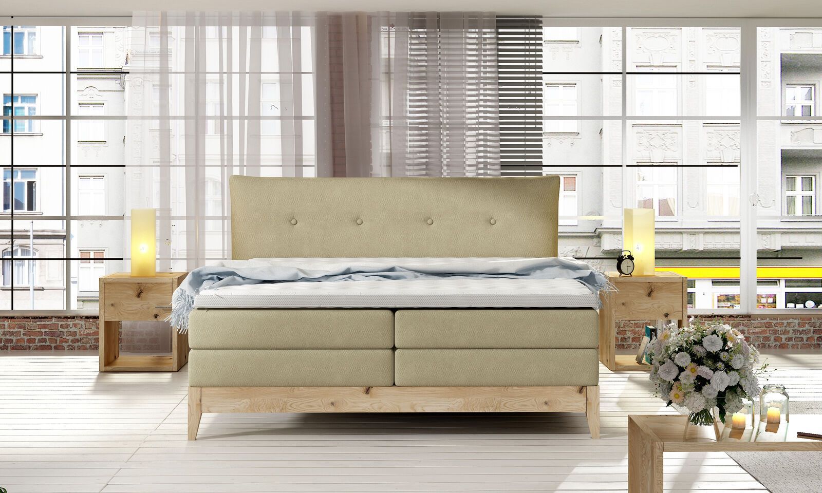 Bett Boxspring Betten Massiv Doppel Oak Holz Polster Design Hotel ...
