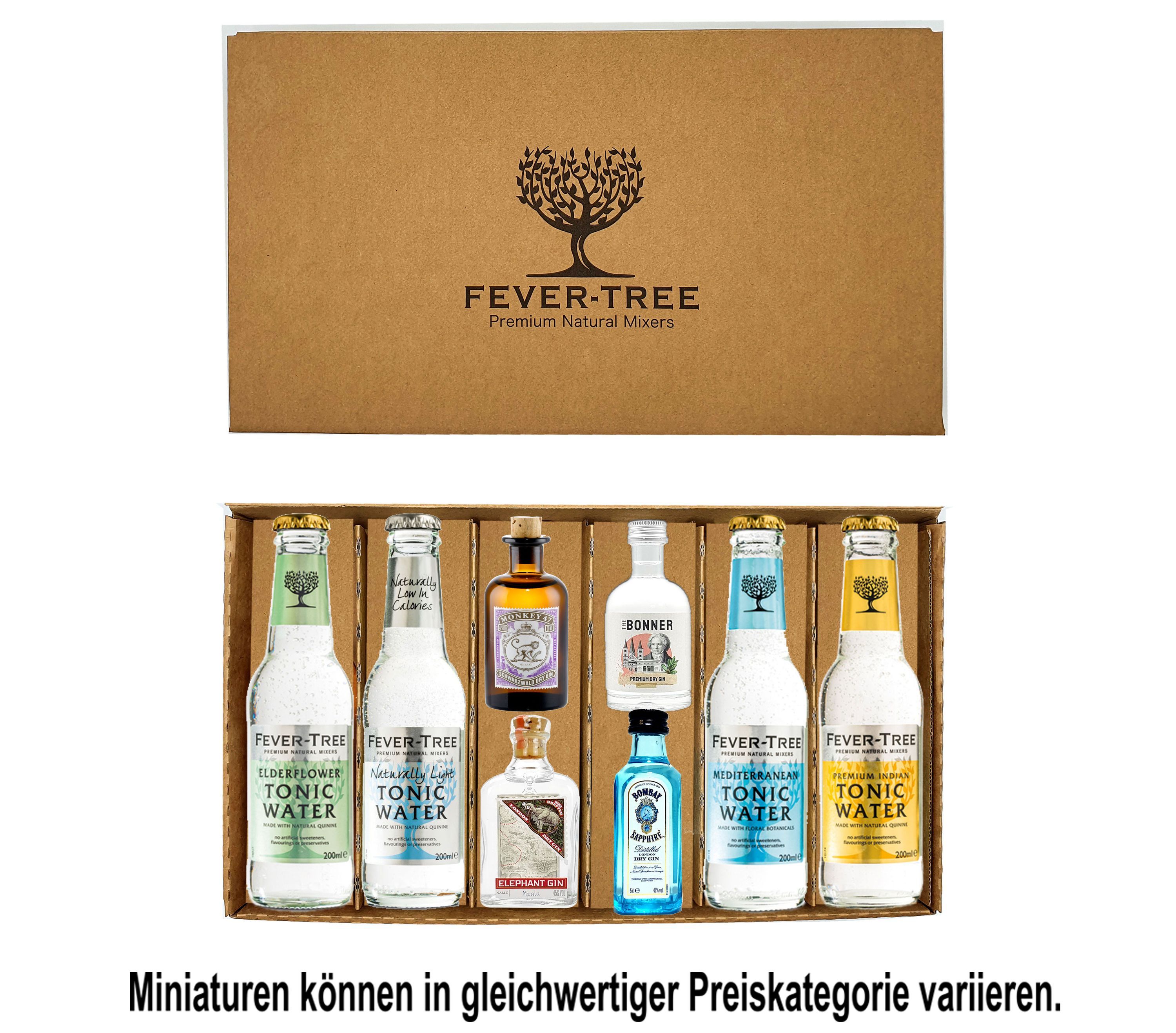 Fever-Tree Gin Tonic Geschenkset - 4x verschiedene Mini Gins + 4x Fever ...