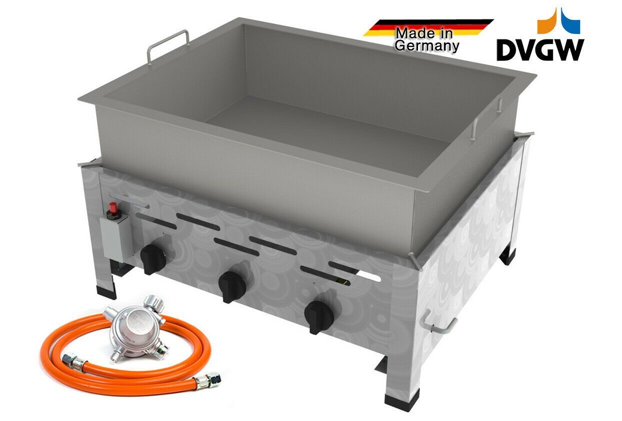 Edelstahl Gastrobräter + tiefe 15 cm Pfanne Gasbräter Gas Grill 3 ...