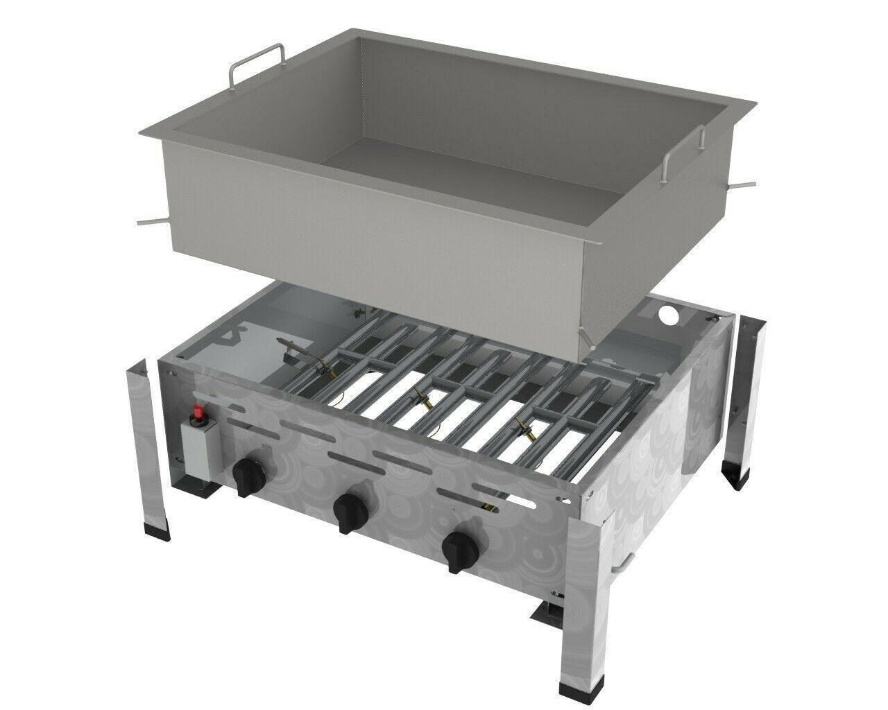 Edelstahl Gastrobräter + tiefe 15 cm Pfanne Gasbräter Gas Grill 3 ...