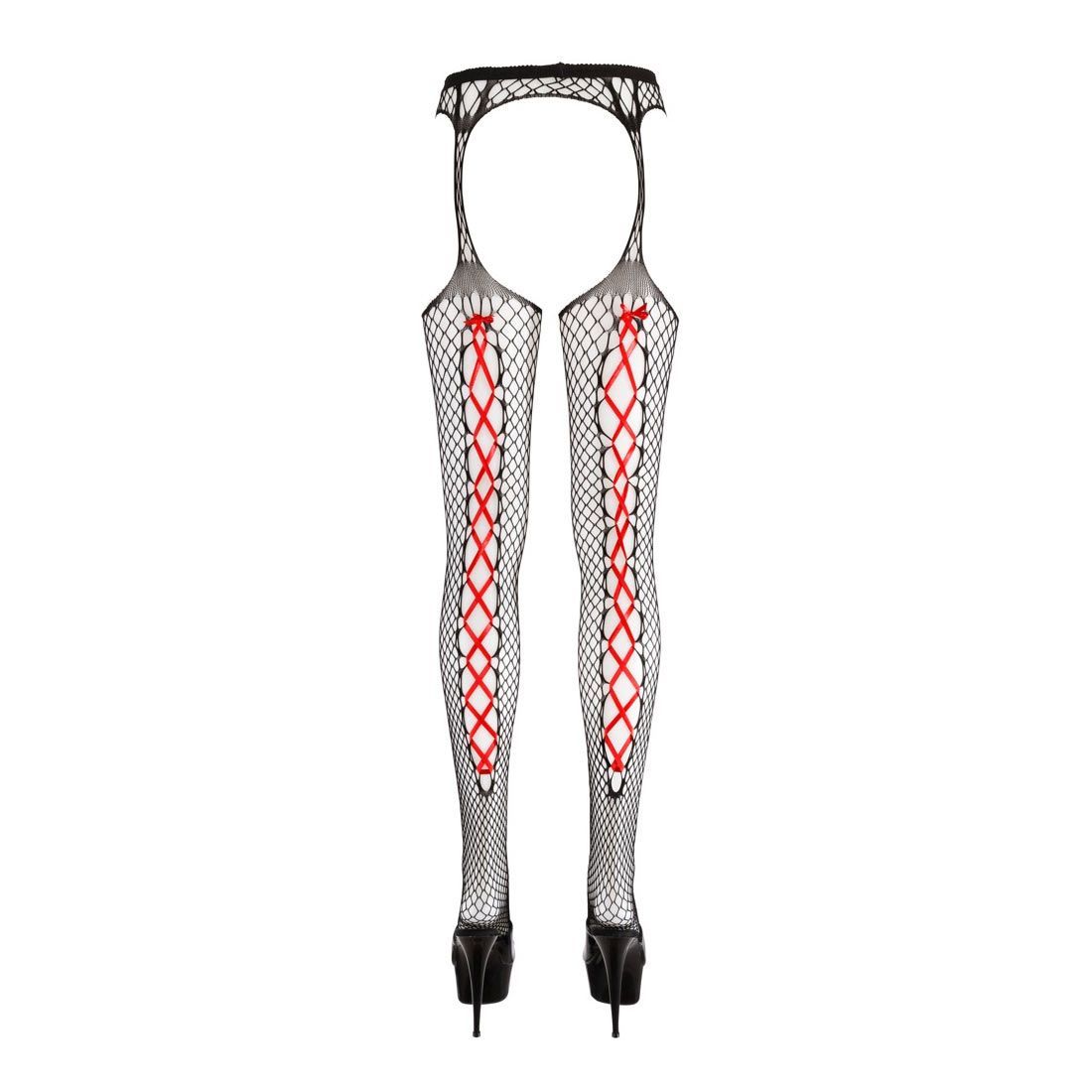 Straps Strumpfhose S Xl Schritt Offen Netz Rote Satin Schnürung