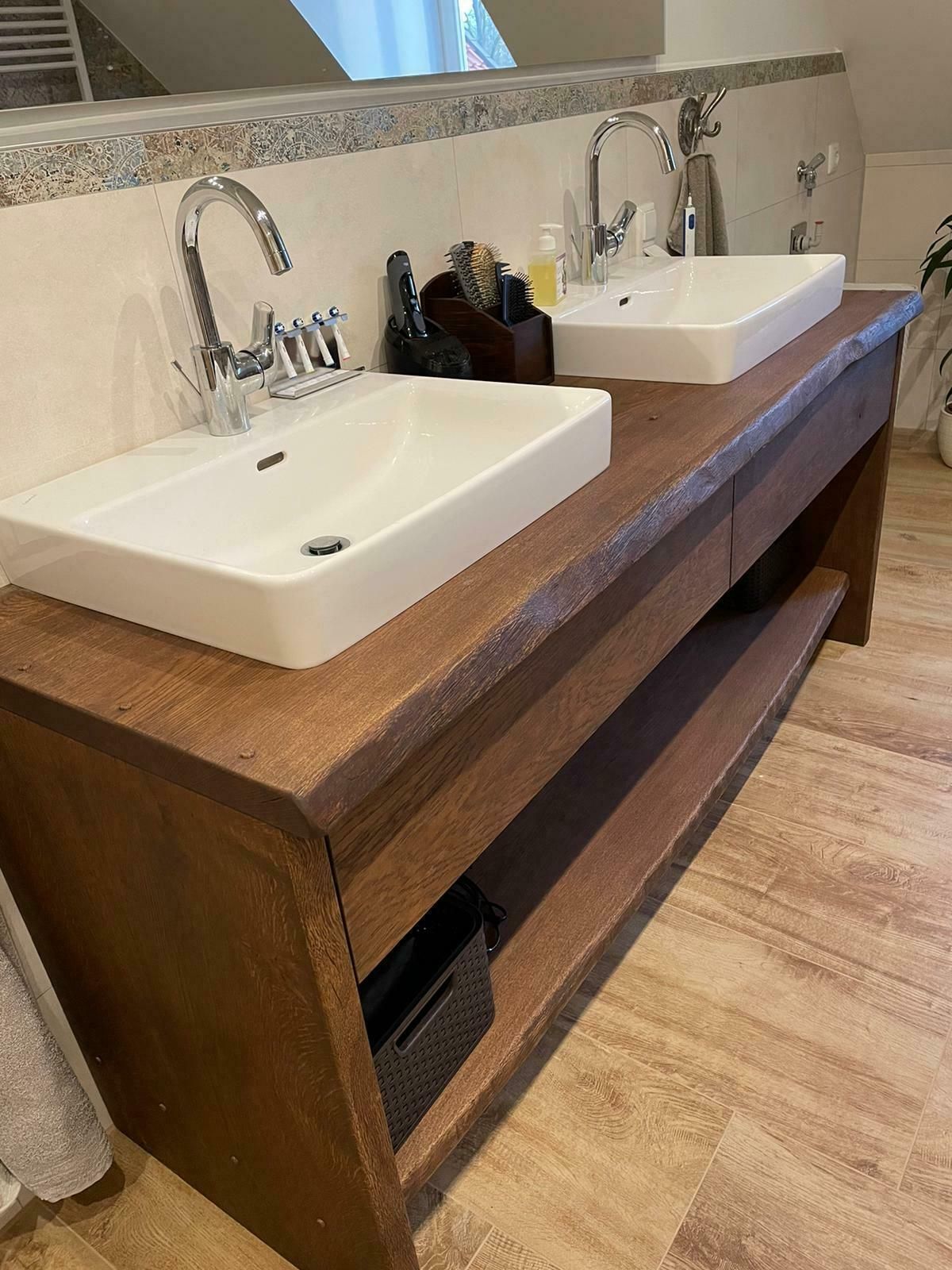 Waschtischplatte Waschtisch Waschtischkonsole Rustikal Eiche Massiv ...