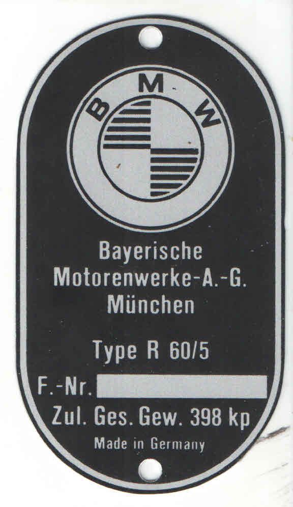 Typenschild BMW Typ R60/5 Alu, Blanko, Neu, Motorrad, Oldtimer kaufen ...