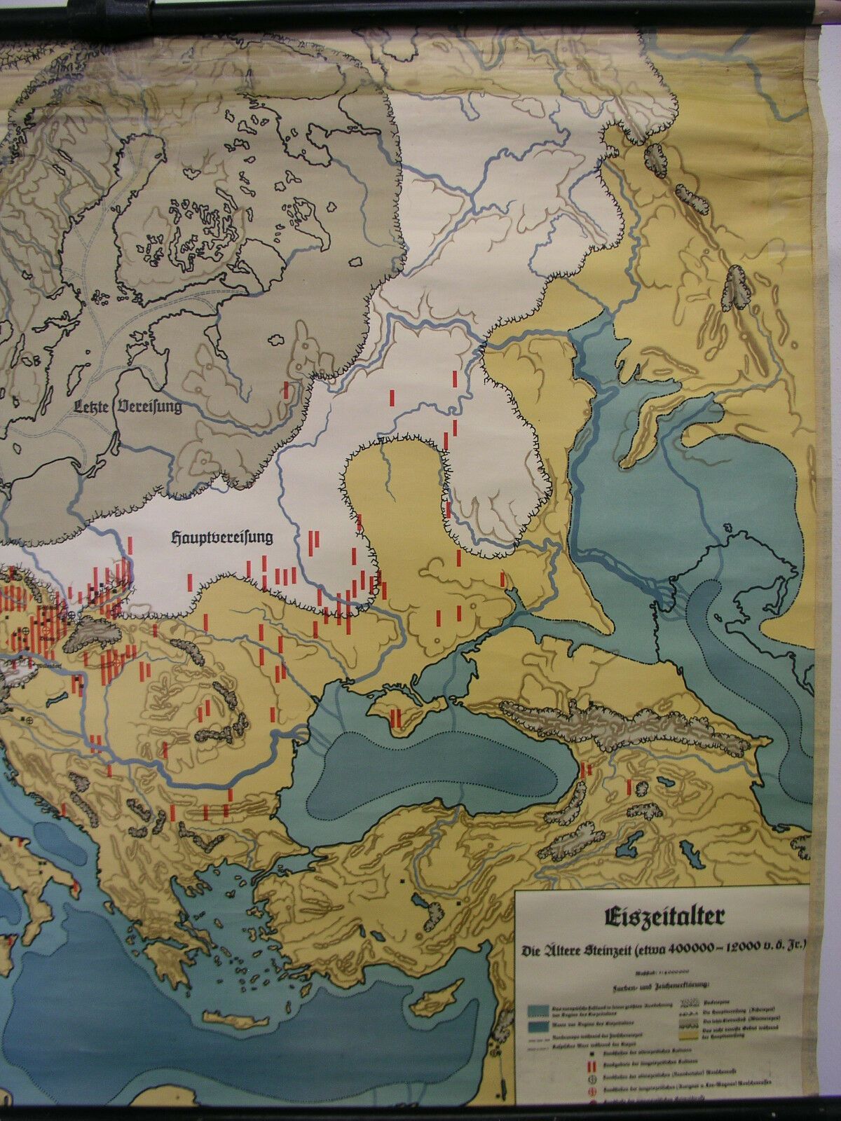 schöne alte Schulwandkarte Eiszeitalter Ice Age vintage wall map 1934 ...