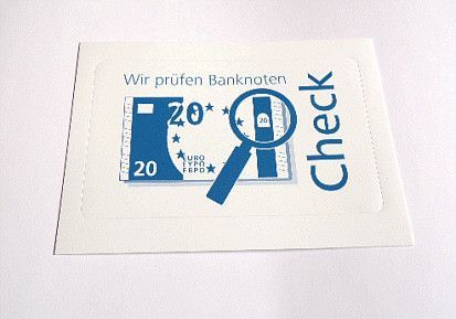 Aufkleber Sticker Euro Geldschein Falschgeld Check "Wir prüfen ...