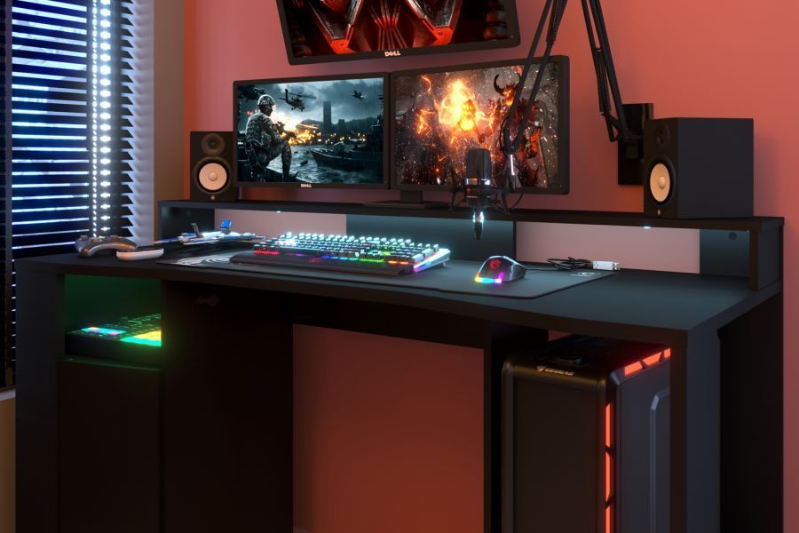 Gaming Tisch Set Parisot Gamer Tisch 2x Schrank schwarz mit LED ...