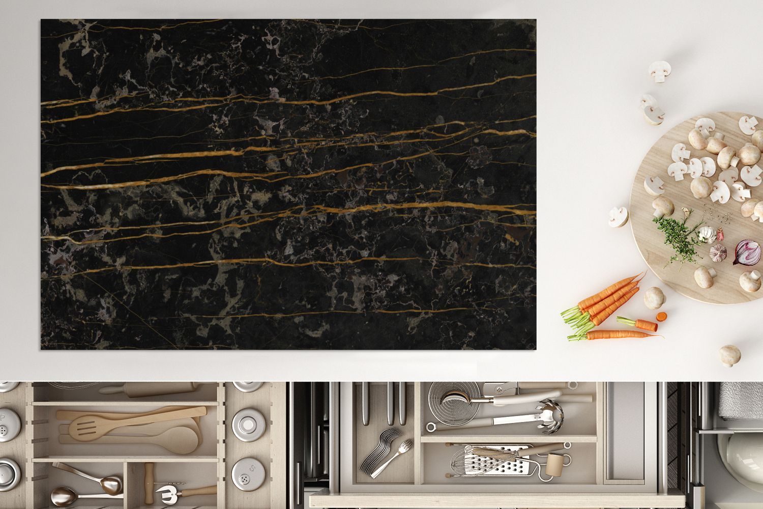 Herdabdeckplatte - 78x52 cm - Marmor - Schwarz - Gold - Ader kaufen bei ...