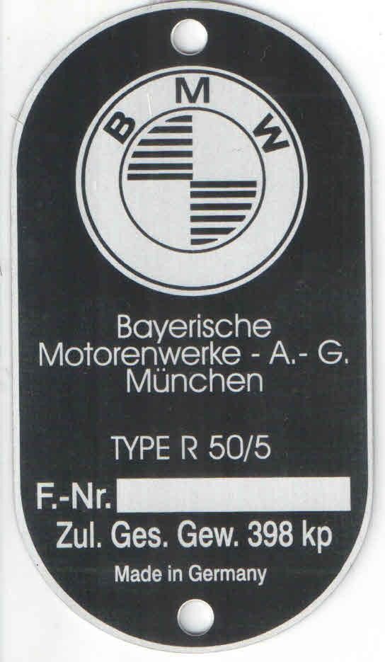 BMW Typenschild R 50 / S, Alu, Blanko, Neu, Motorrad kaufen bei Hood.de