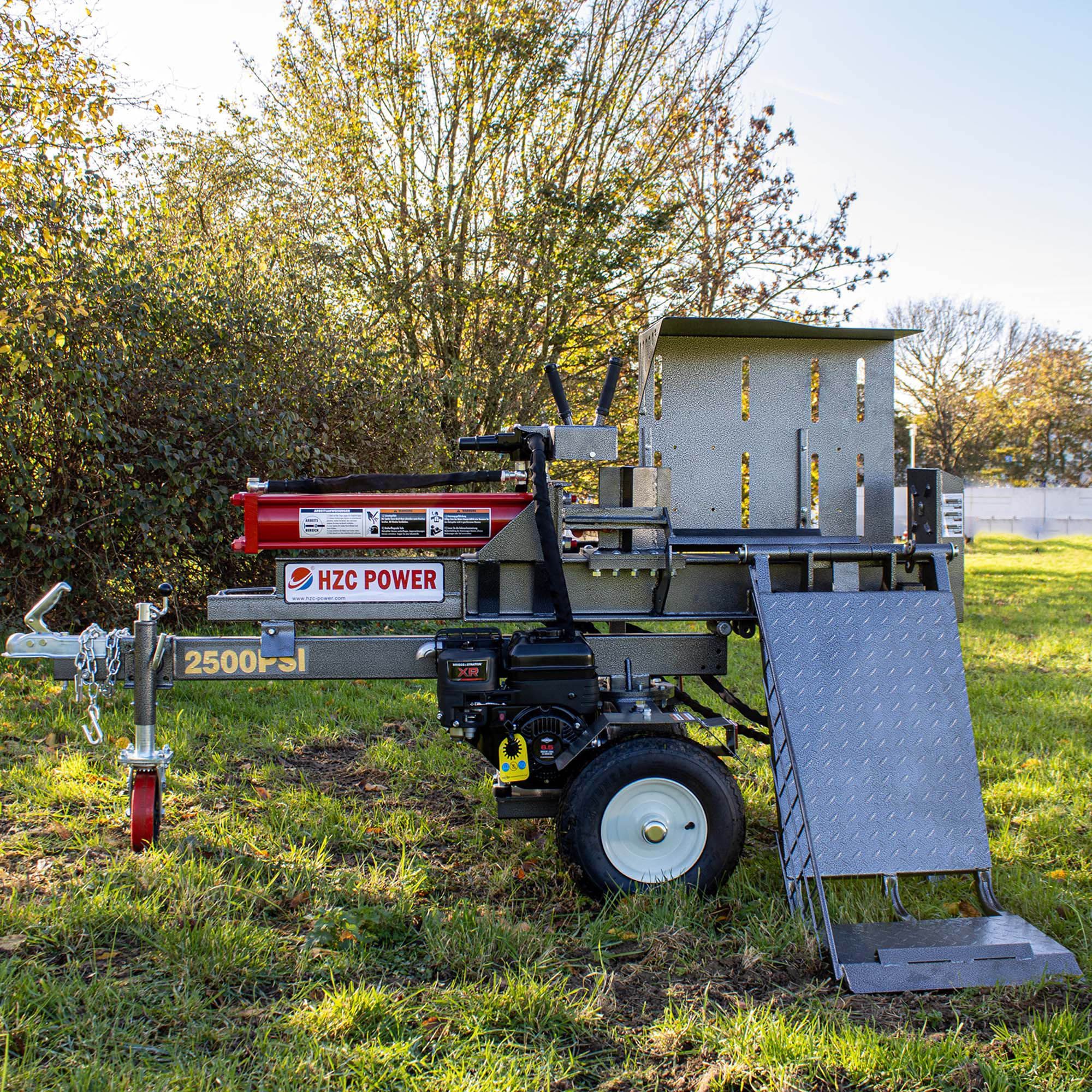 25 t liegend Holzspalter mit Benzinmotor, Stammheber & Schutzabdeckung ...