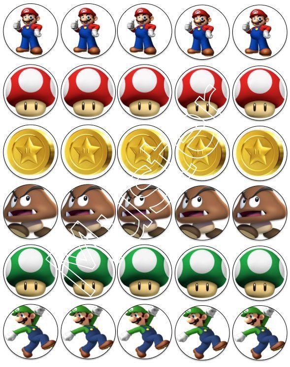 30 Stück Muffinaufleger Muffindekoration Super Mario Yoshi Pilz ...