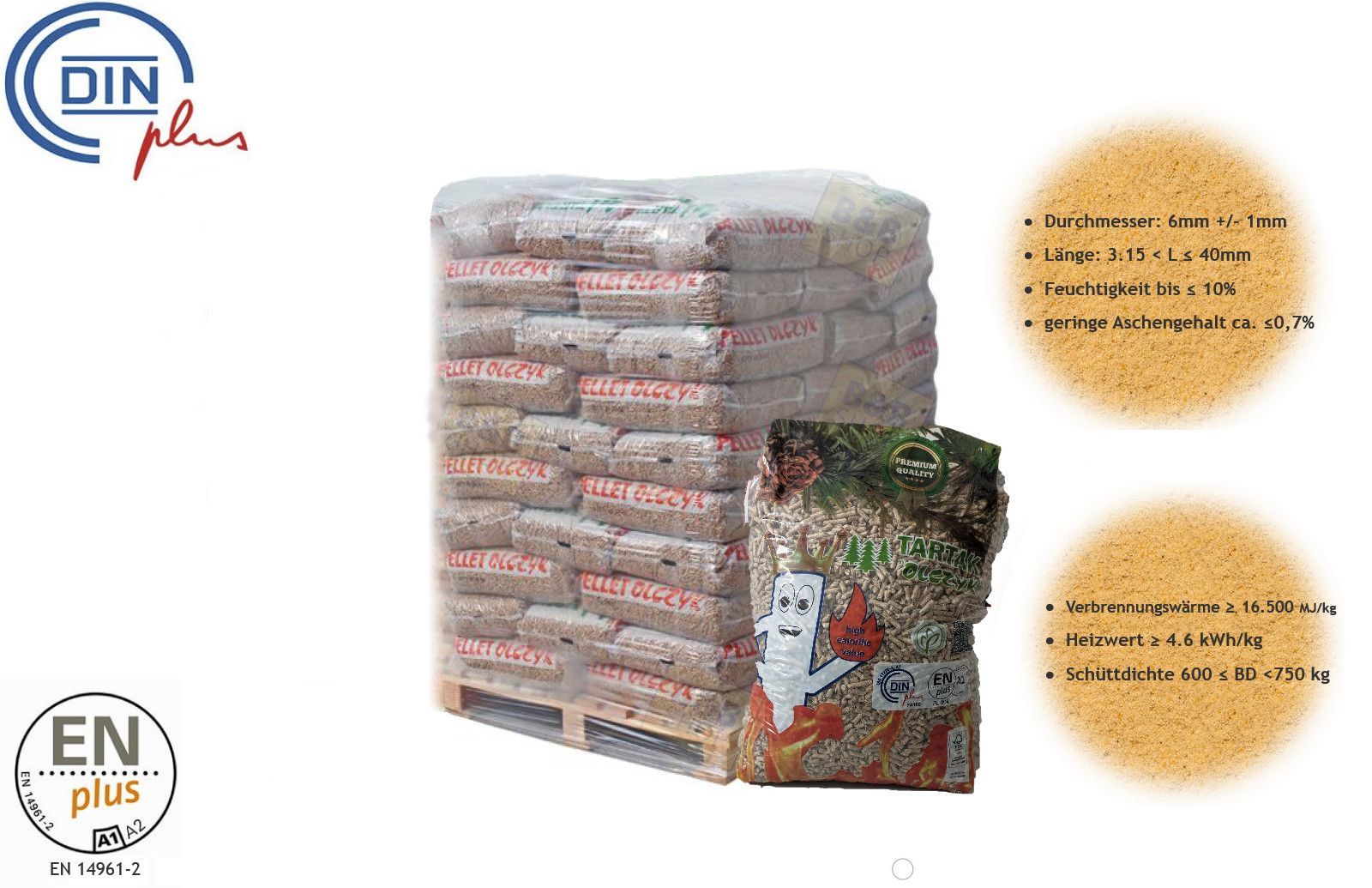 Premium Holzpellets Heizpellets Pellet Sackware 6mm 15kg x 20 Sack ...