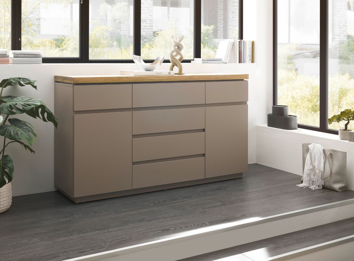 Sideboard Kommode grau lackiert Akazie massiv mit Soft-Close 150 cm Anrichte Palamos kaufen bei ...