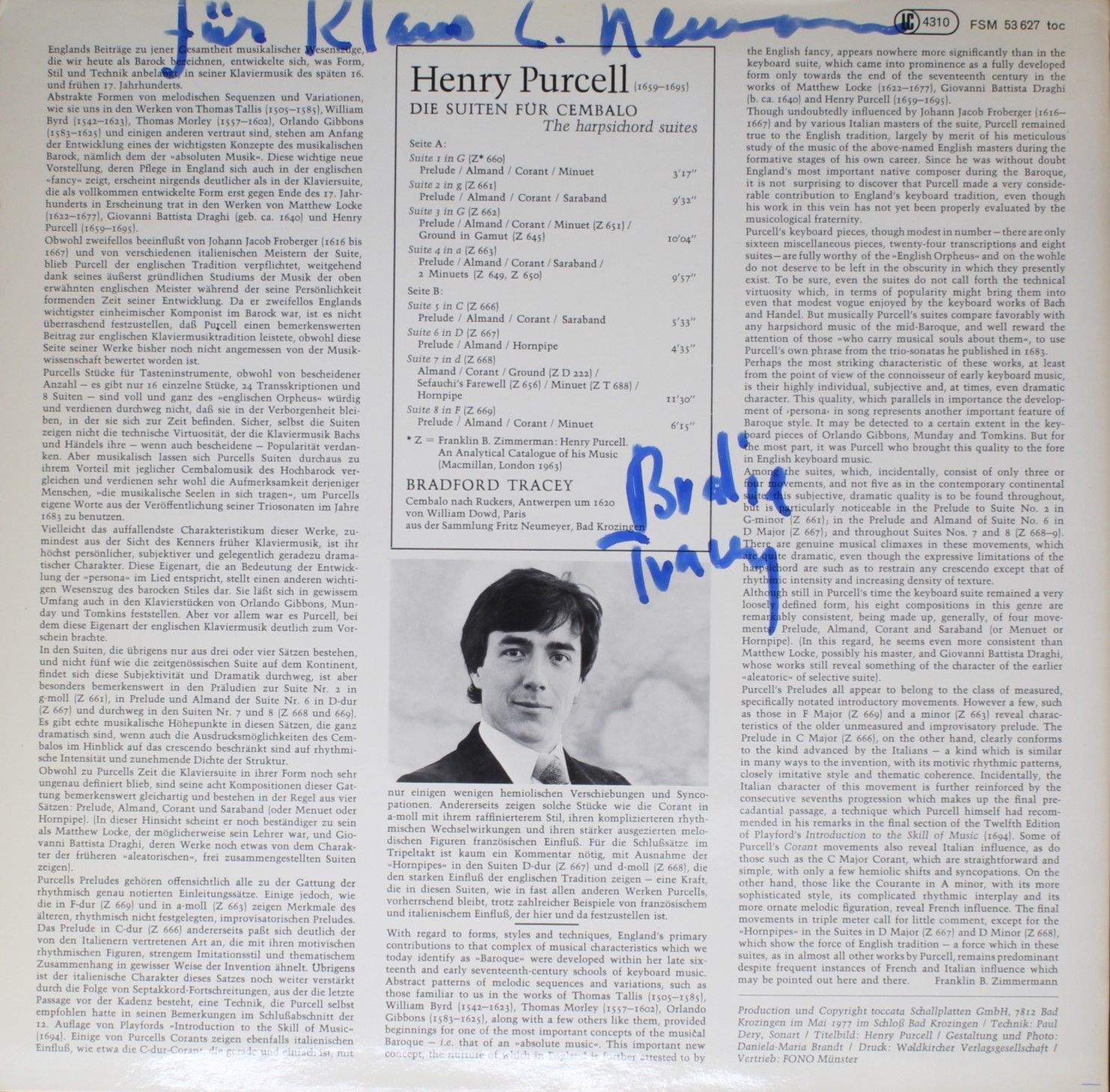 FSM FSM 53 627 toc - Henry Purcell, radford Tracey - Die 8 Suiten Für ...