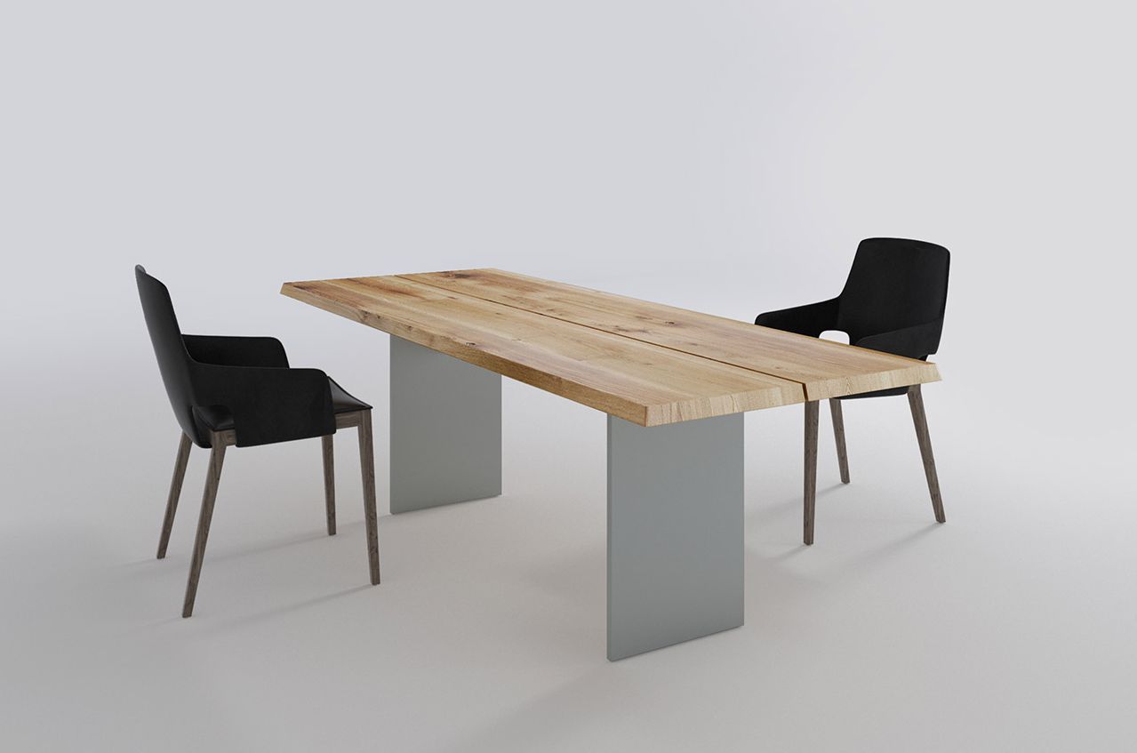 Esstisch Natt 360 x 100 cm 2-geteilte Tischplatte Eiche Massiv Metall ...