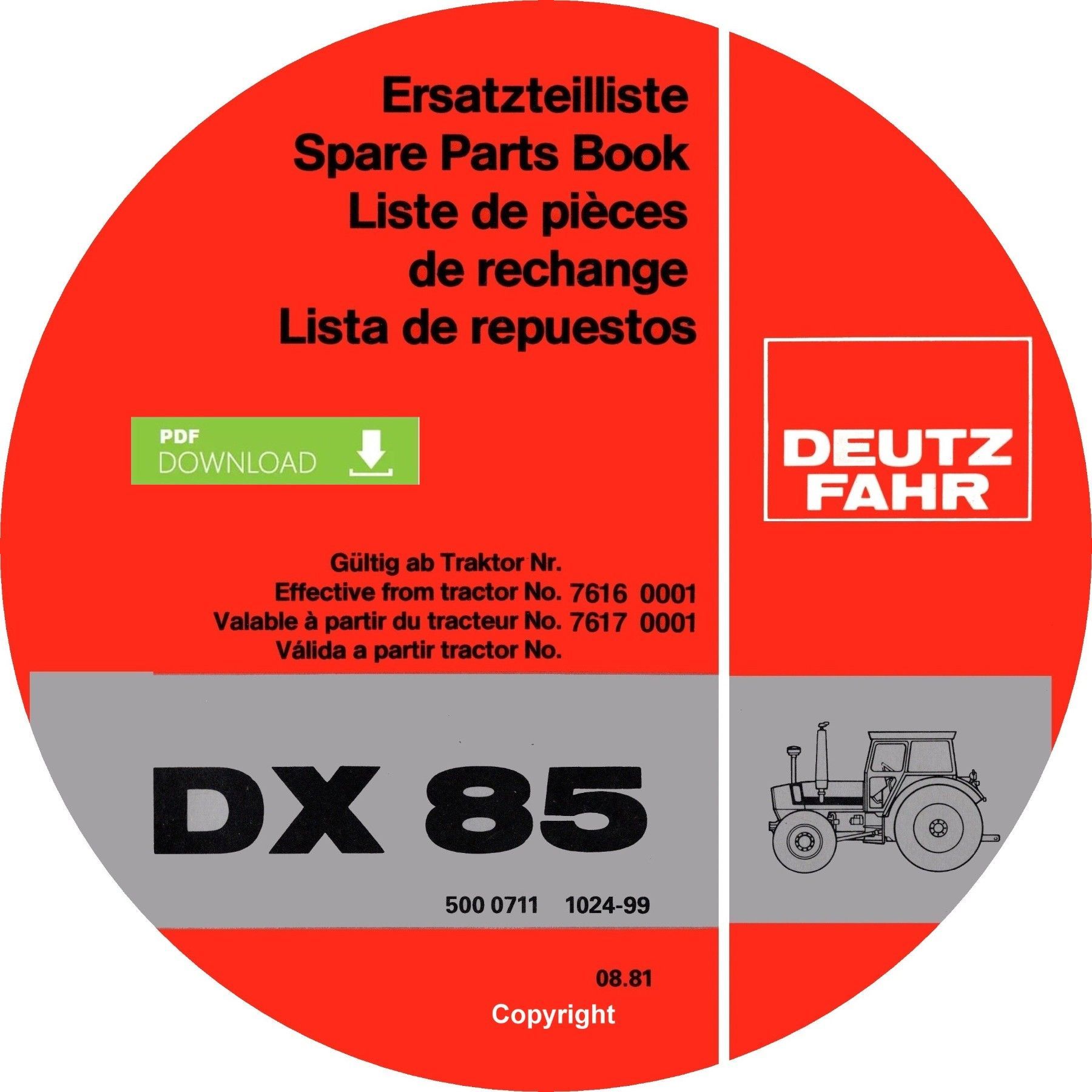 Ersatzteilliste für den Deutz Fahr Traktor DX 85 in 4 Sprachen kaufen bei Hood.de