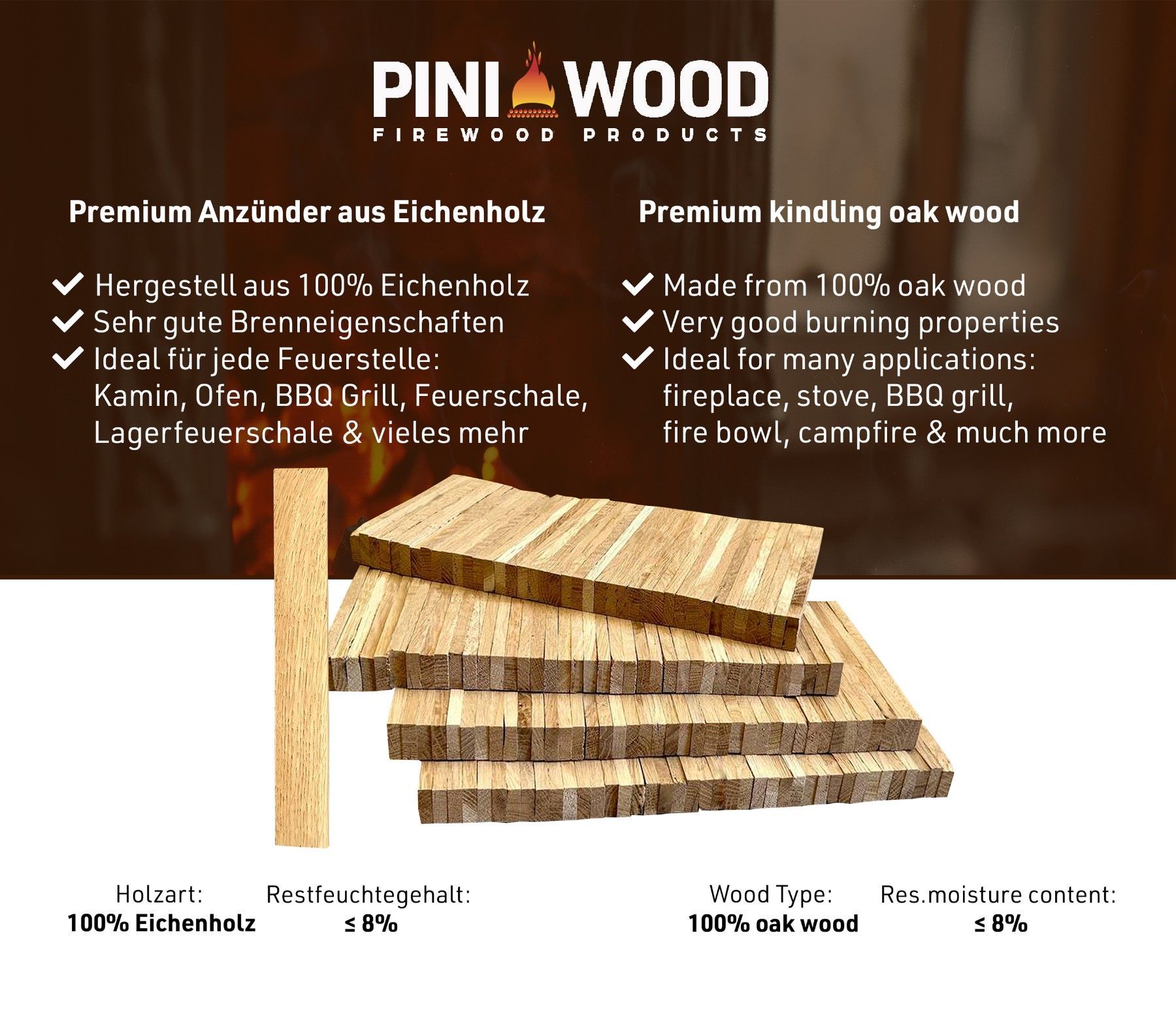 PINI Brennholz Anzünder aus Eichenholz 15 kg Anmachholz Grillanzünder Kaminanzünder kaufen bei ...