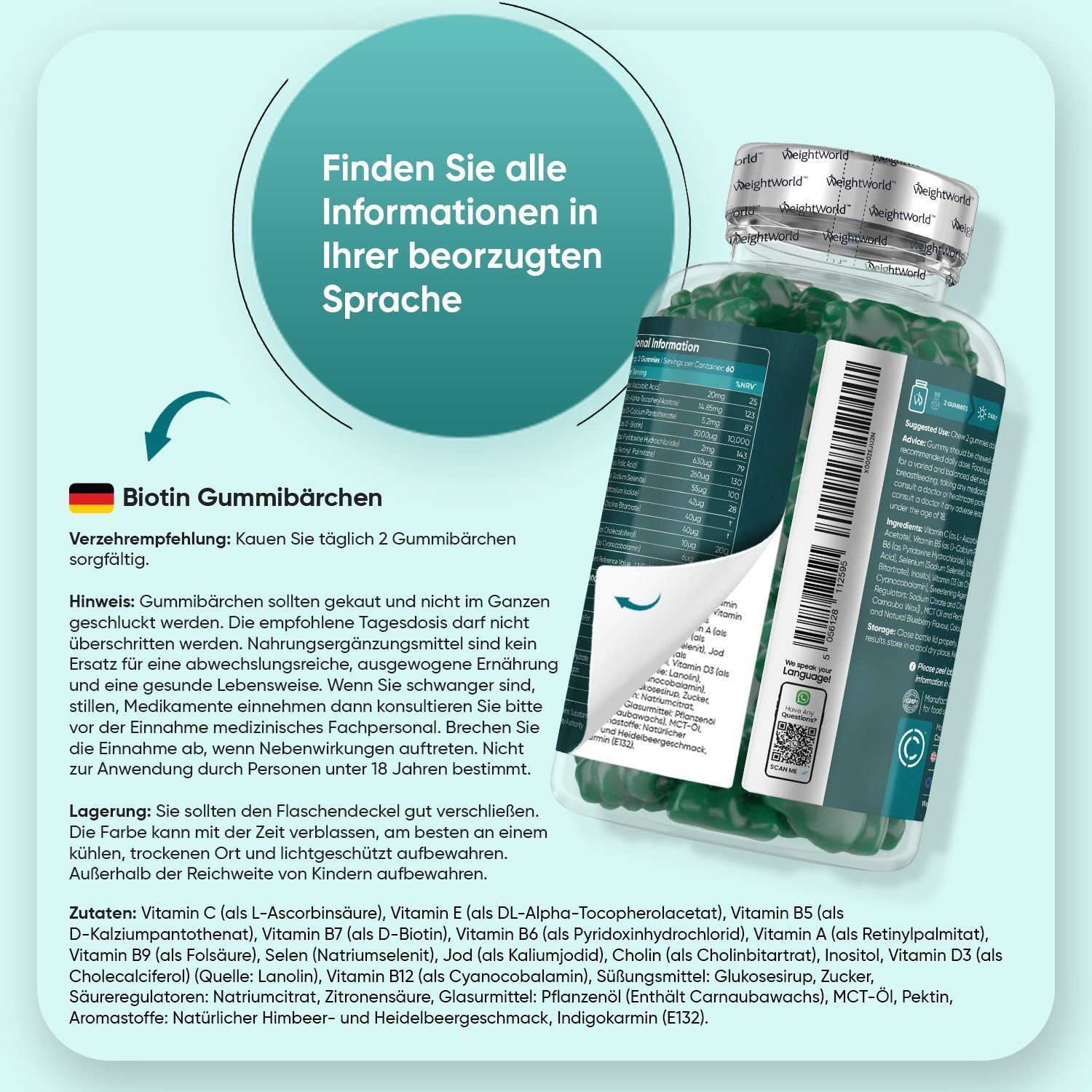 Biotin Gummibärchen - Vitamin C & E - 120 Gummies - Mit Selen, Jod, Vitamin A, B9, B6 kaufen bei ...