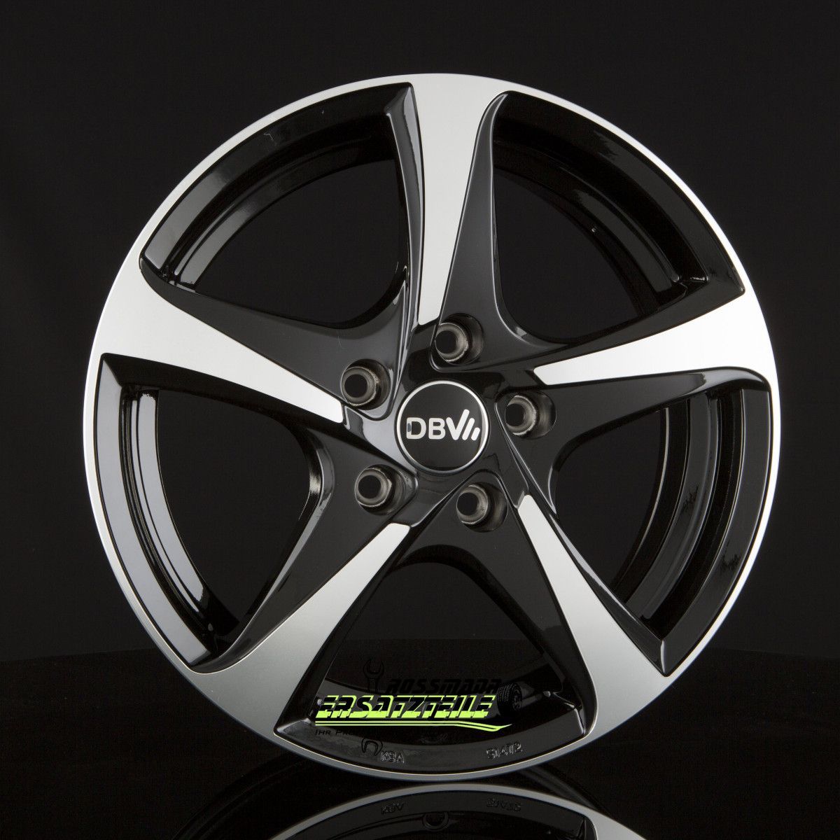 4x DBV 5SP 001 schwarz glänzend front poliert 6.5x16 ET48 - LK5/112 ...