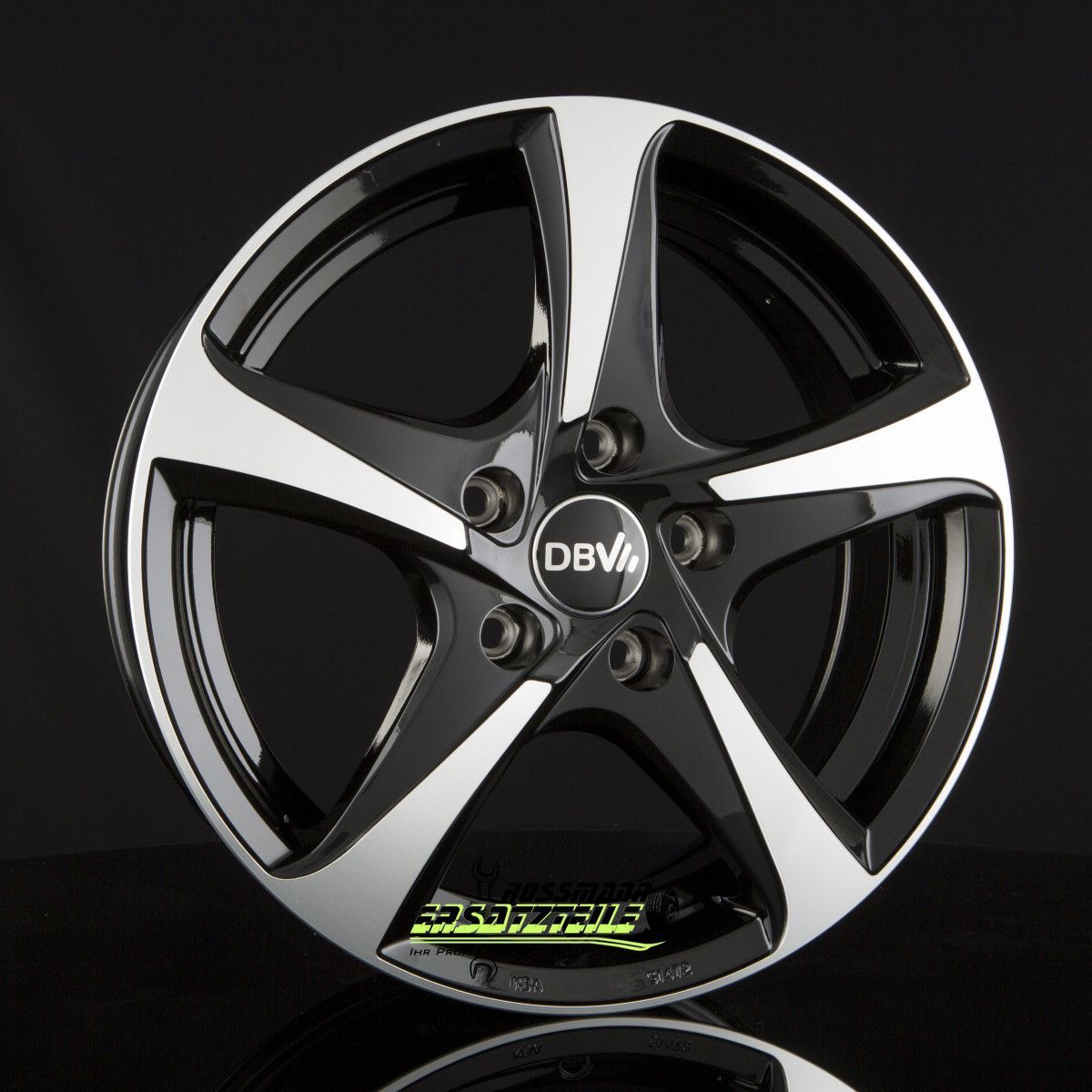 4x DBV 5SP 001 schwarz glänzend front poliert 6.5x16 ET48 - LK5/112 ...