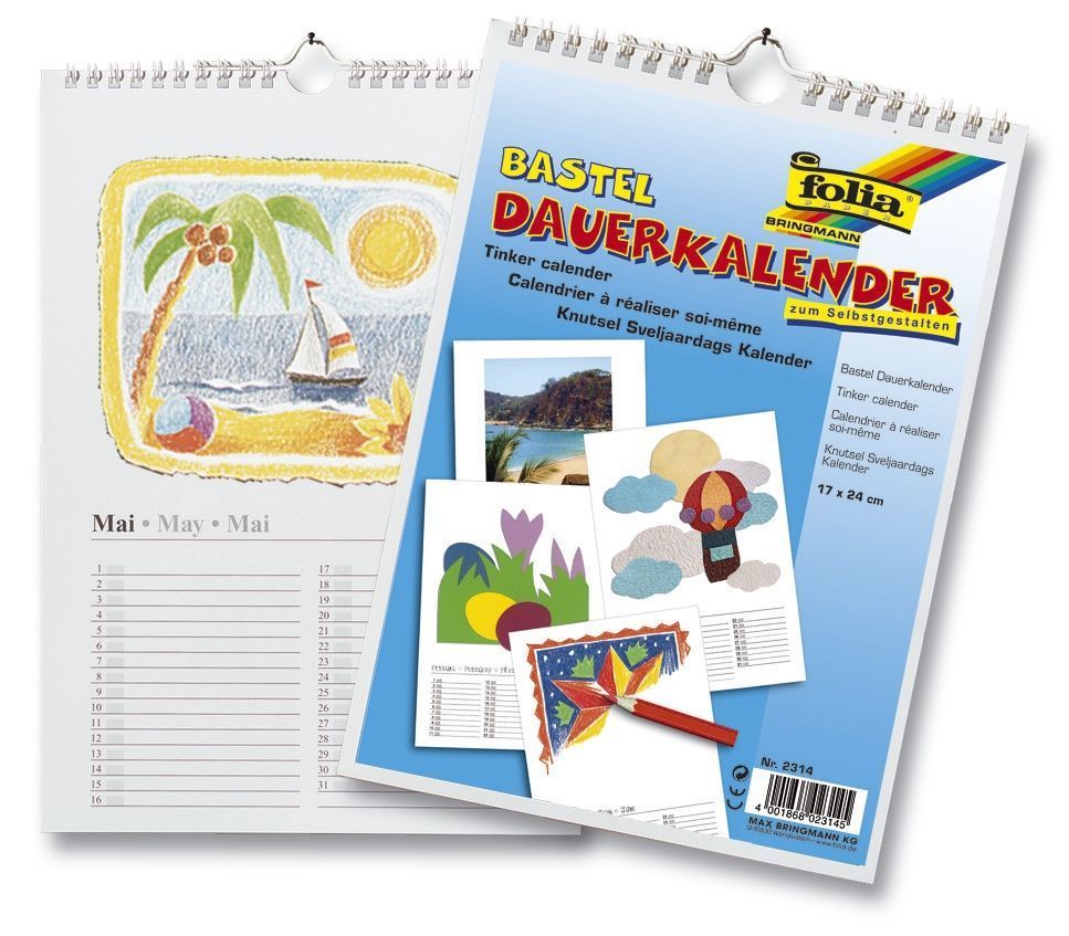 Folia 2314 Bastelkalender - 17 x 24 cm, weiß, 13 Blatt + 1 zusätzliches ...