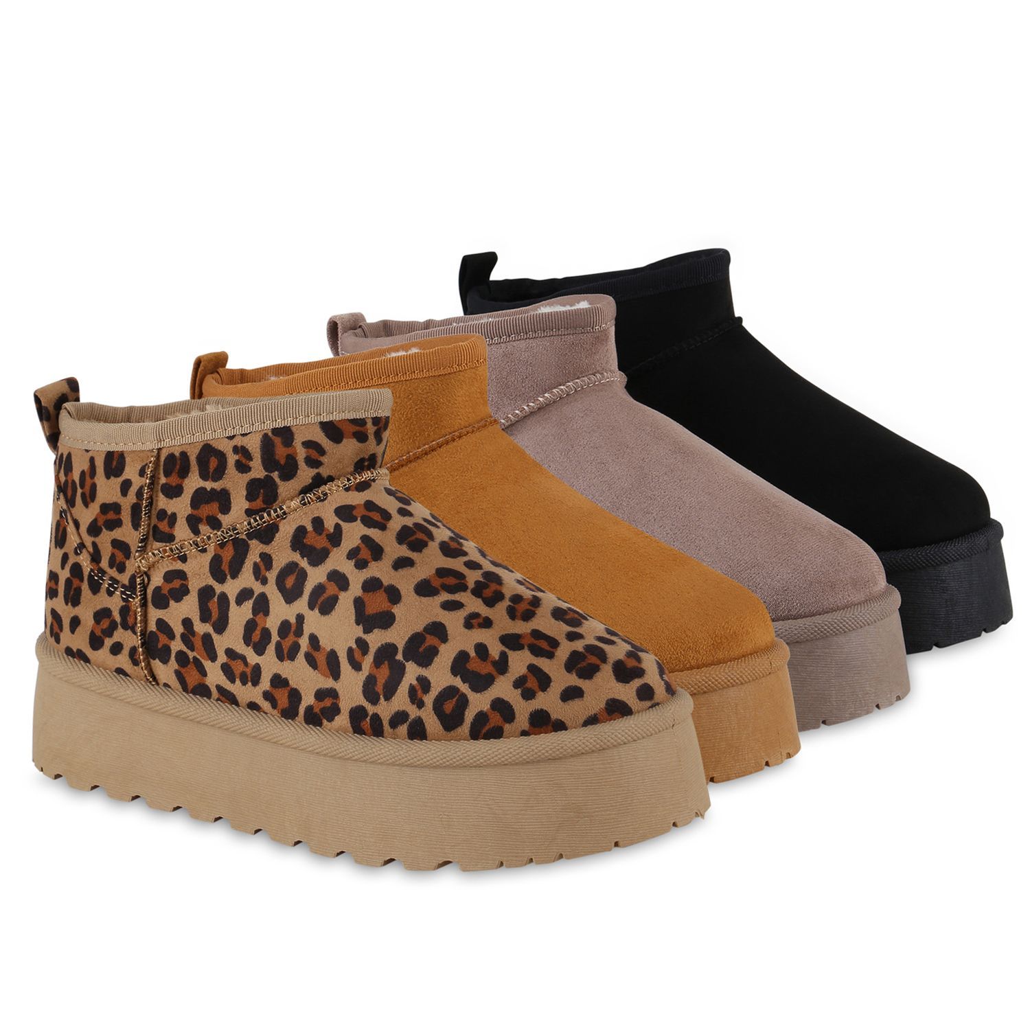 VAN HILL Damen Warm Gefütterte Plateau Boots Profil-Sohle Winter Schuhe ...