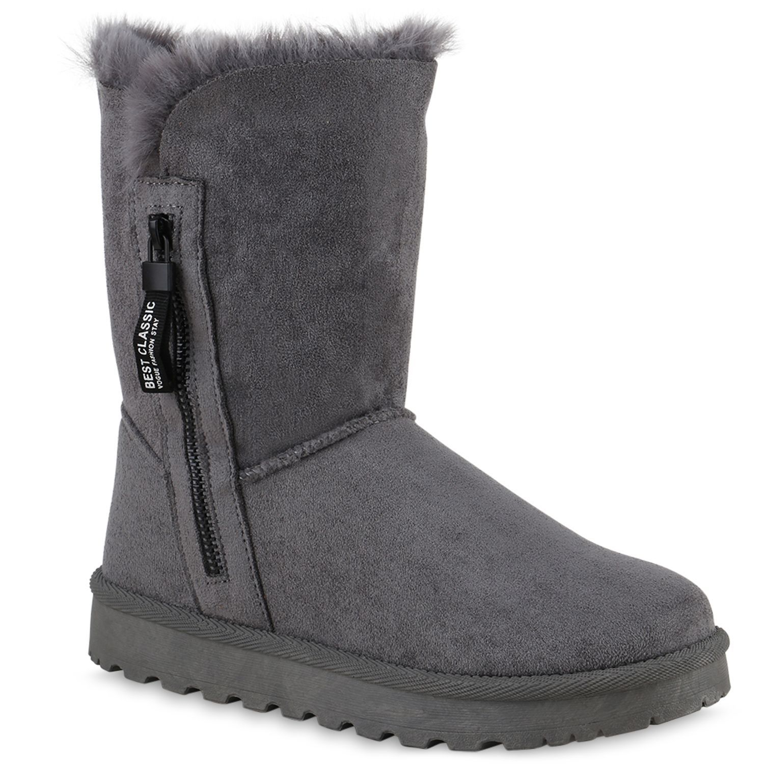 VAN HILL Damen Warm Gefütterte Winter Boots Stiefeletten Kunstfell ...