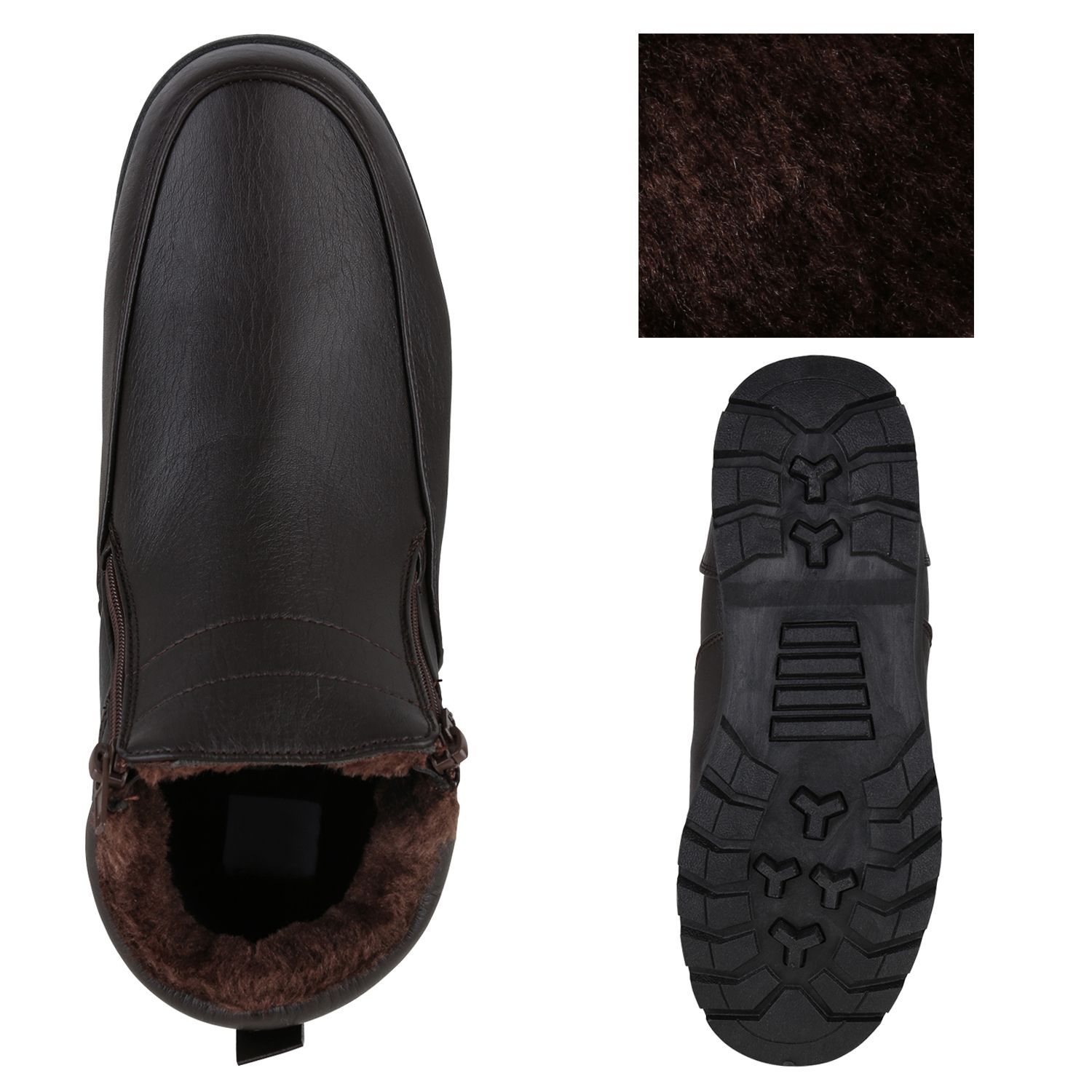 VAN HILL Herren Warm Gefütterte Winter Boots Stiefel Kunstfell Schuhe ...