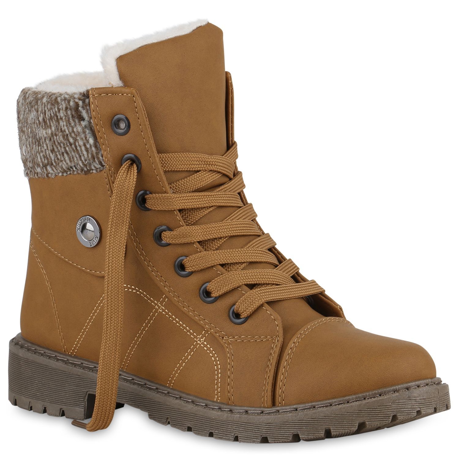 VAN HILL Damen Warm Gefütterte Worker Boots Bequeme Profil-Sohle Schuhe ...