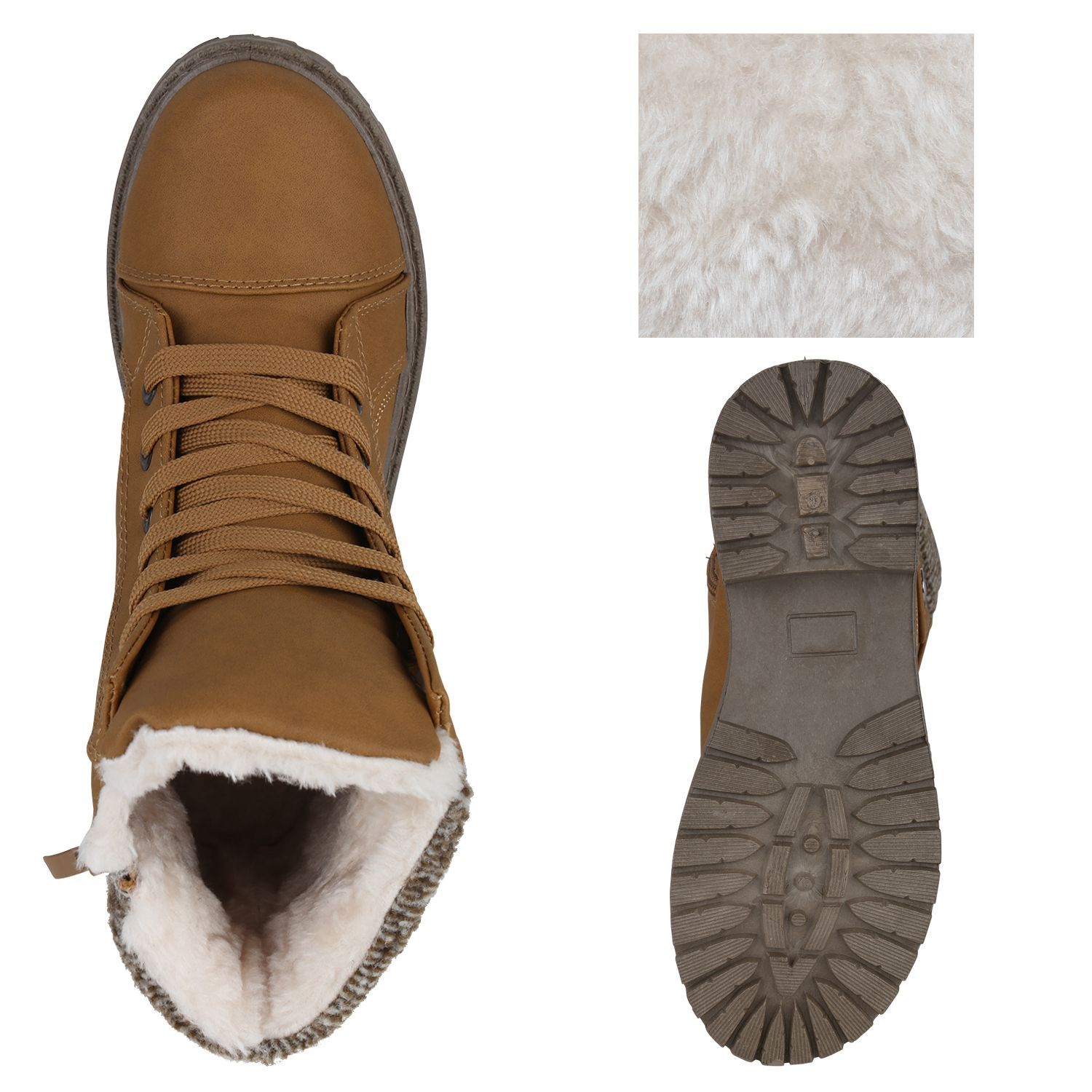 VAN HILL Damen Warm Gefütterte Worker Boots Bequeme Profil-Sohle Schuhe ...