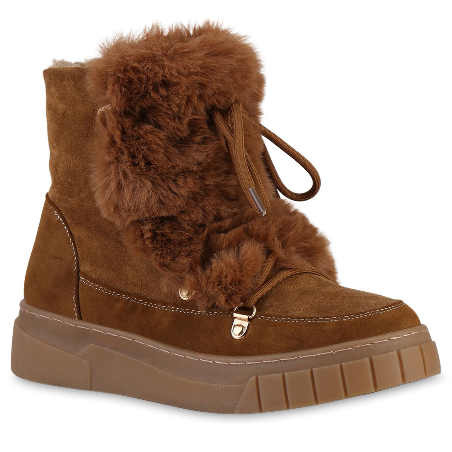 VAN HILL Damen Warm Gefüttert Winter Boots Stiefel Kunstfell Plateau ...