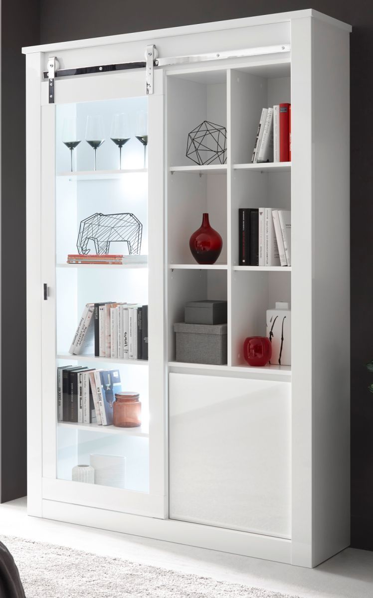 Elegantes Vitrinenschrank Weiãÿ Hochglanz Bild