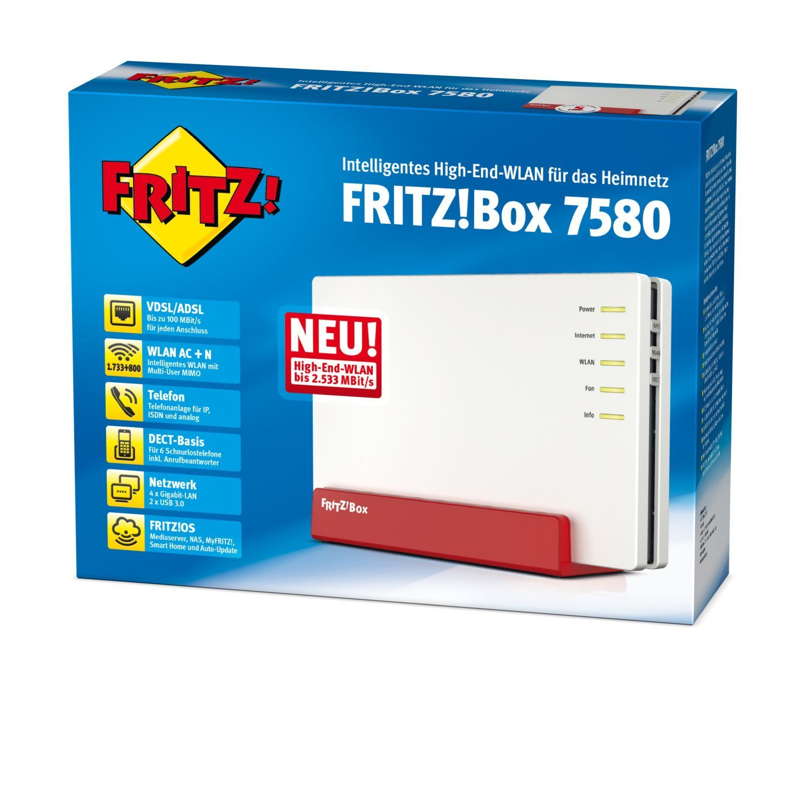 AVM FRITZ!Box 7580 - Wireless Router - DSL-Modem - 4-Port-Switch - 1GbE ...