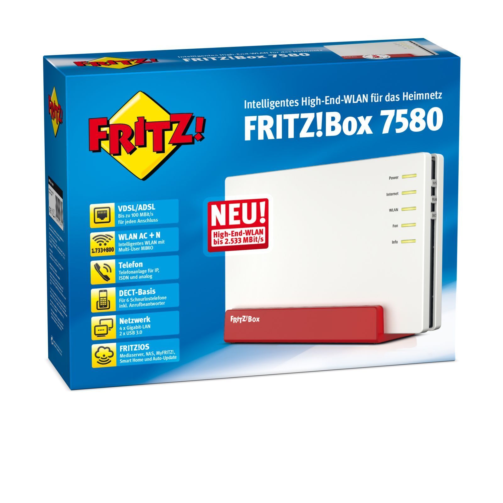 AVM FRITZ!Box 7580 - Wireless Router - DSL-Modem - 4-Port-Switch - 1GbE ...