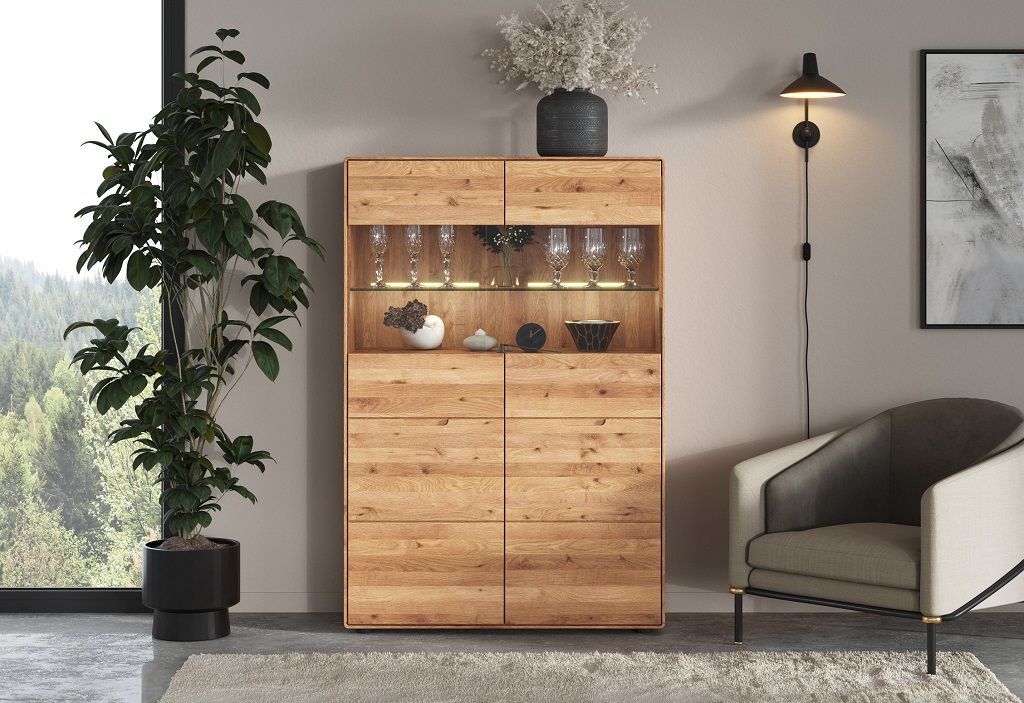 Highboard 100x145cm "Kent" Wildeiche massiv kaufen bei Hood.de