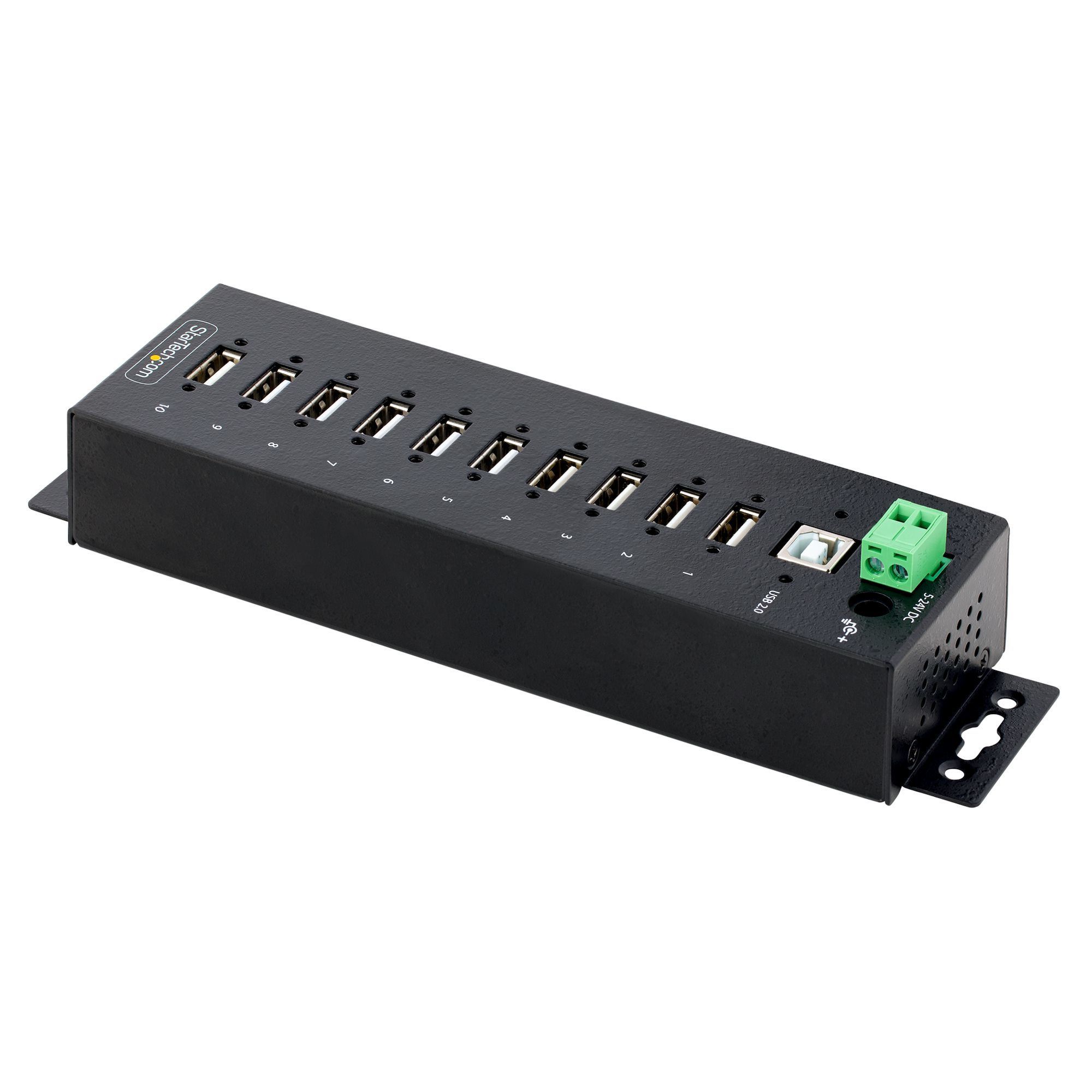 StarTech 10-Port Industrial USB 2.0 Hub, Rugged USB Hub w/15kV Air/8kV ...
