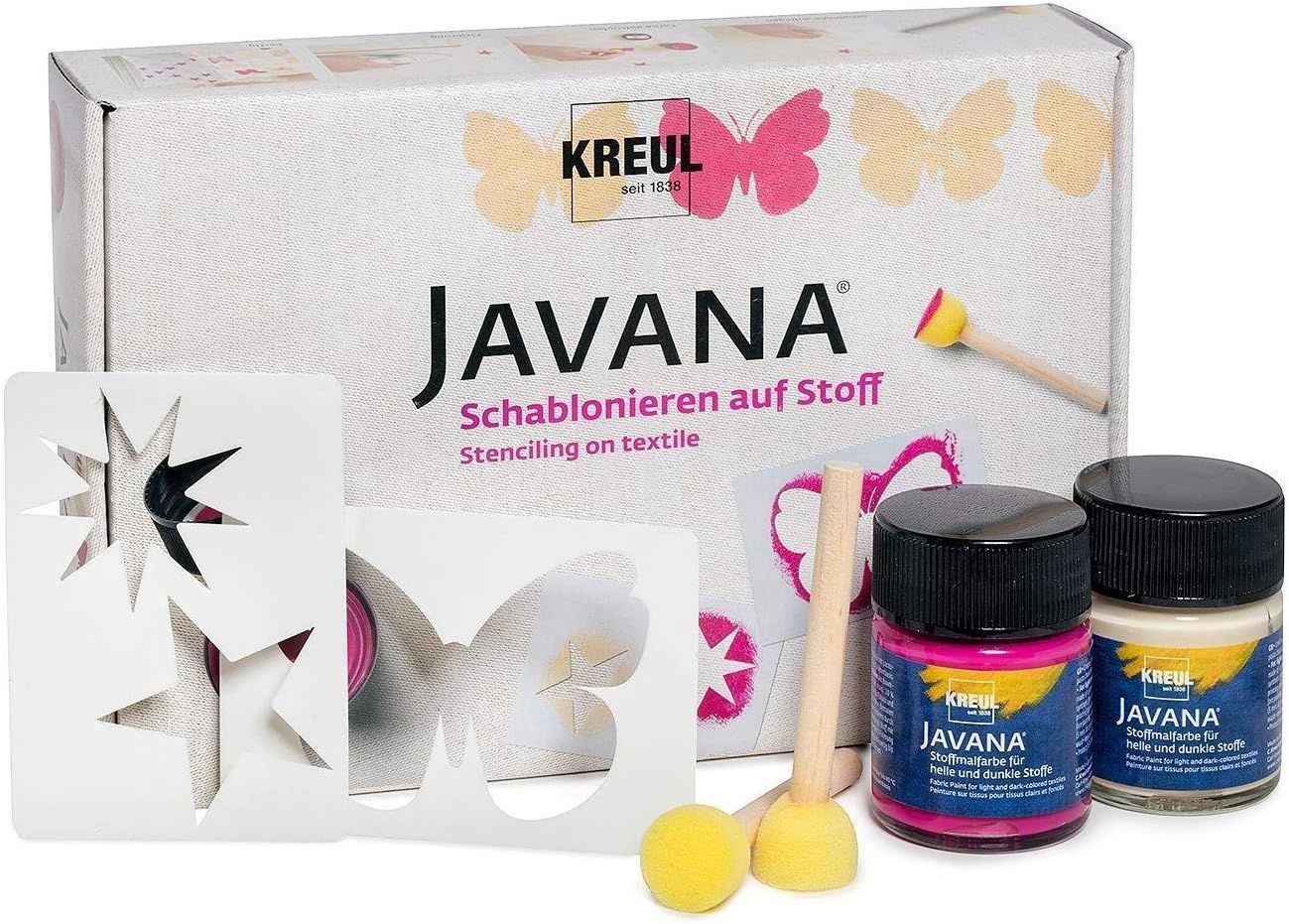 KREUL 91992 - Javana Schablonieren auf Stoff, Kreativ Set für helle und ...