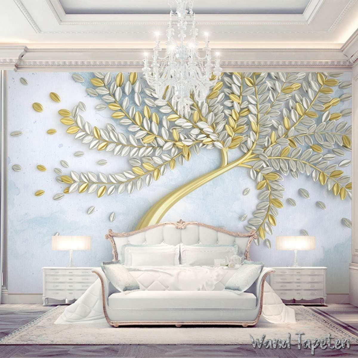 Vlies Fototapete Wandtapete Wandbilder 3D Baum Design mit Goldrelief ...