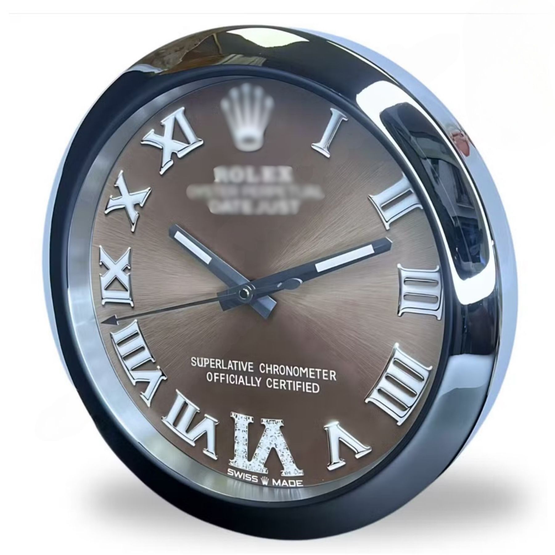 Wanduhr Rolex Datejust Braun Römisches Zifferblatt Stahl Smooth Bezel ...